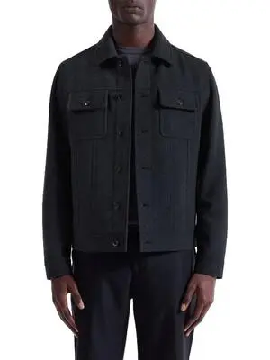 Bugatchi Hybrid Melton And Leather Trucker Jacket - Anthracite