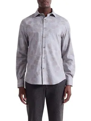 Bugatchi Axel Trim Fit Floral Cotton Button-up Shirt - Platinum