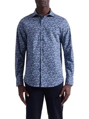 Bugatchi Axel Trim Fit Floral Stretch Cotton Button-up Shirt - Cobalt