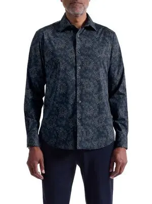Bugatchi Axel Trim Fit Paisley Stretch Cotton Button-up Shirt - Navy