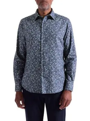 Bugatchi Julian Shaped Fit Floral Print Cotton Button-up Shirt - Navy