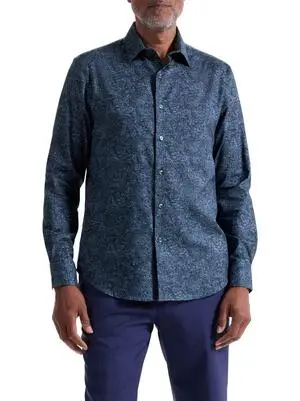 Bugatchi Julian Shaped Fit Paisley Cotton Button-up Shirt - Navy