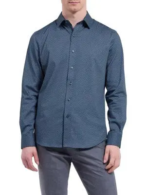 BUGATCHI Julian Shaped Fit Shell Print Stretch Cotton Button-up Shirt