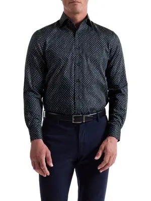 Bugatchi Alvin Trim Fit Leaf Print Stretch Cotton Button-up Shirt - Navy