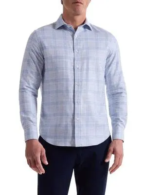Bugatchi Axel Trim Fit Plaid Cotton Button-up Shirt - Sky