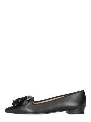 Pretty Ballerinas Pointed Leather Ballerina Flats With Floral Detail - Black