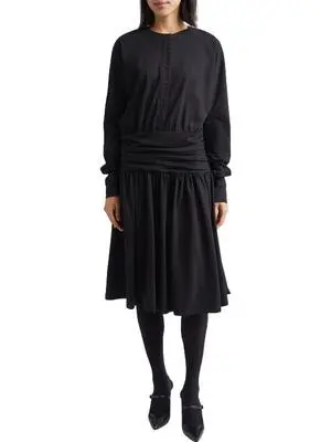 RENAISSANCE RENAISSANCE Joni Gathered Long-sleeve Jersey Dress - Black