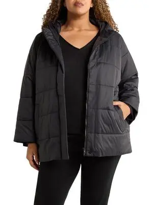 Eileen Fisher Hooded Puffer Jacket - Black
