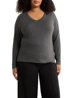 Eileen Fisher V-neck Long Sleeve T-shirt - Charcoal