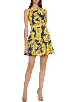MILLY Poppy Sunflower Sleeveless Fit & Flare Mini Dress - Navy Multi