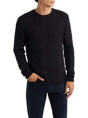 JACK VICTOR Crewneck Merino Wool Cable Sweater - Navy