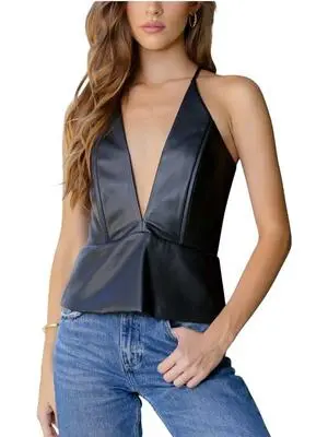 BISHOP + YOUNG Peplum Leather Top - Black