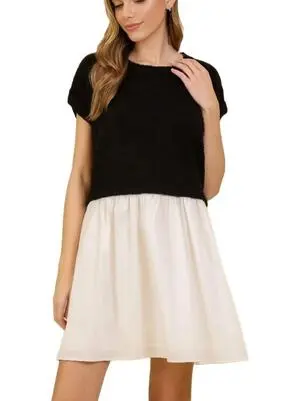 KNIT & LOUNGE Two-tone Mini Gathered Dress - Black/white