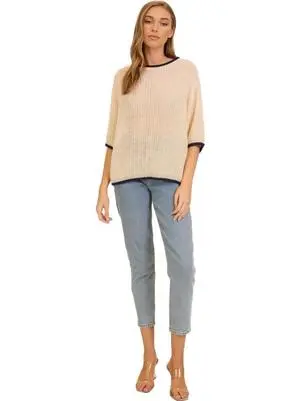 KNIT & LOUNGE Knit Half-sleeve Pullover Sweater - Ivory