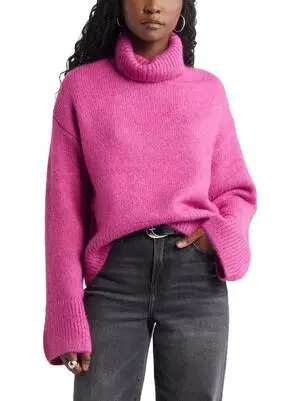 Treasure & Bond Fuzzy Turtleneck Sweater - Pink Fuchsia