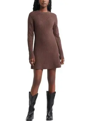 Treasure & Bond Long Sleeve Merino Wool And Cotton Blend Sweater Dress - Brown Fawn