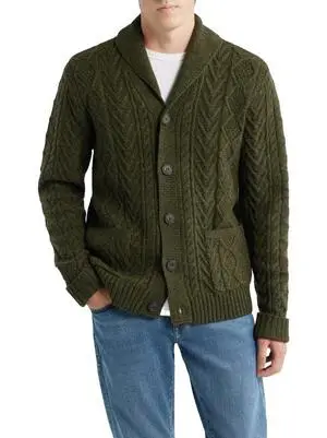SCHOTT Wool-blend Fisherman Cardigan - Moss