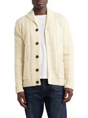 SCHOTT Wool-blend Fisherman Cardigan - Off White