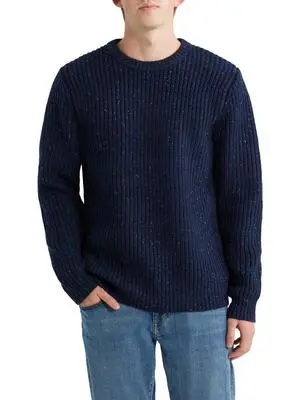 SCHOTT Donegal Tweed Wool Blend Crewneck Sweater - Navy