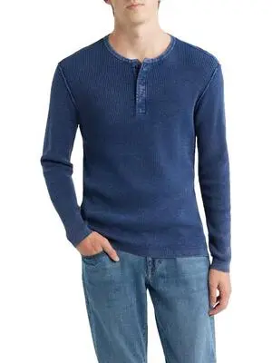 SCHOTT Stonewash Cotton Henley Sweater - Navy