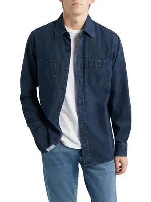 SCHOTT Cotton Denim Button-up Work Shirt - Indigo
