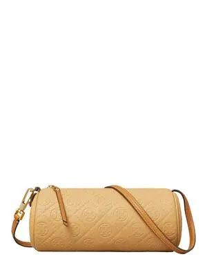 Tory Burch T Monogram Pebble Leather Cylinder Shoulder Bag - Biscotti