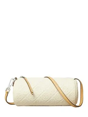 Tory Burch T Monogram Pebble Leather Cylinder Shoulder Bag - Warm White