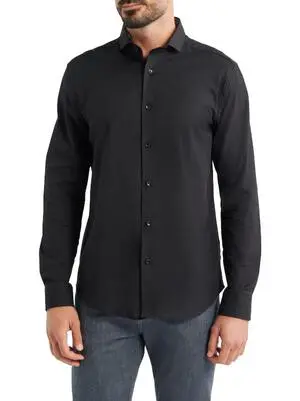 Stone Rose Nova Legacy Solid Stretch Cotton Blend Button-up Shirt - Black