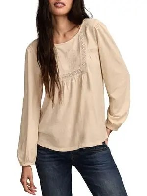 Lucky Brand Embroidered Long Sleeve Top - Whitecap Gray