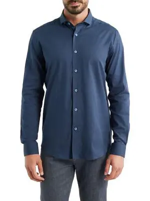 Stone Rose Nova Legacy Solid Navy Stretch Cotton Blend Button-up Shirt - Dark Navy