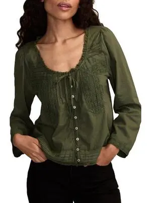 Lucky Brand Lace Trim Long Sleeve Swing Top - Climbing Ivy
