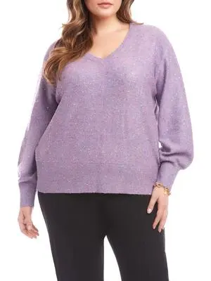 Karen Kane Sequin V-neck Sweater - Lavender