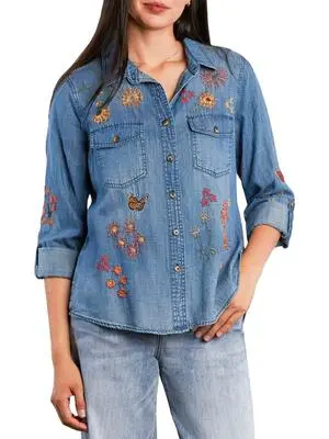 BILLY T Happy Garden Roll Tab Sleeve Shirt - Denim