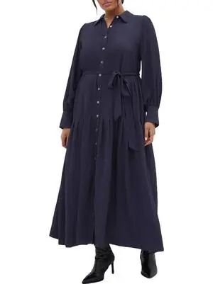 City Chic Romie Button-Up Shirtdress Navy