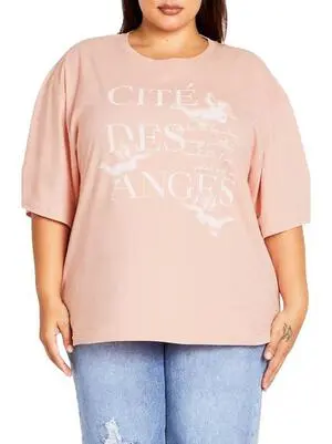 City Chic Loose Fit Graphic T-shirt - Rose