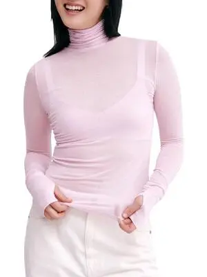 MARCELLA Eloise Semisheer Jersey Turtleneck Top - Mauve