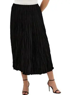 City Chic Imogen Pleated Crinkle Midi Skirt - Black