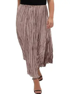 City Chic Imogen Pleated Crinkle Midi Skirt - Mink