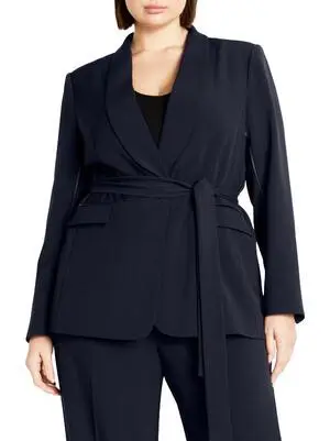 City Chic Soraya Belted Jacket Navy
