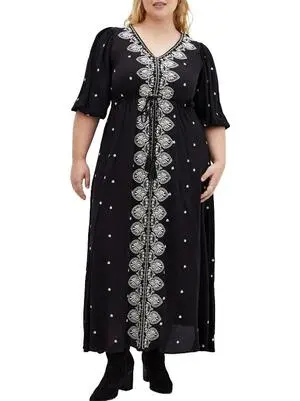 City Chic Anaya Embroidered Maxi Dress - Black