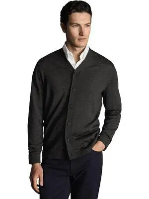 CHARLES TYRWHITT Merino Button-Up Cardigan Gray