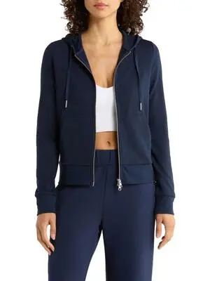 MPG Slim Fit Cozy Recycled Polyester Blend Fleece Full Zip Hoodie - Navy Blazer