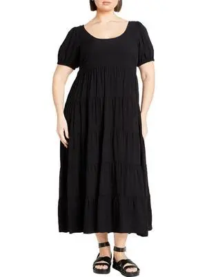 City Chic Mila Short Sleeve Maxi Dress - Black