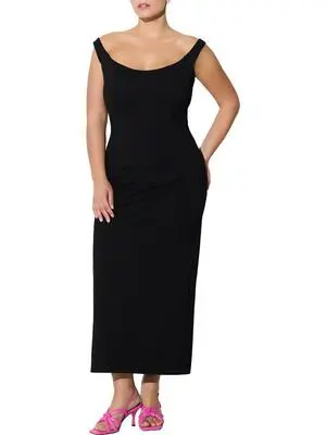 MARCELLA Eliana Off-the-shoulder Back Slit Dress - Black