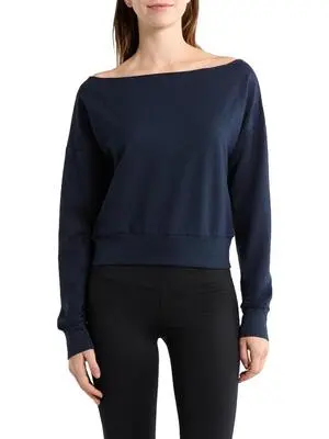 MPG Flashdance Boat Neck Fleece Sweatshirt - Navy Blazer