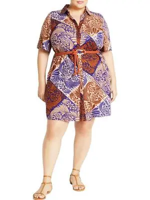 City Chic Becka Belted Shirtdress - Print