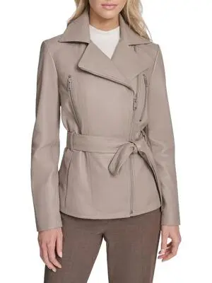 Andrew Marc Violet Leather Trench Jacket Oyster