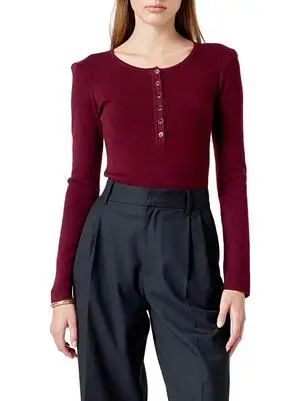 Endless Rose Shoulder Pad Rib Knit Top - Maroon