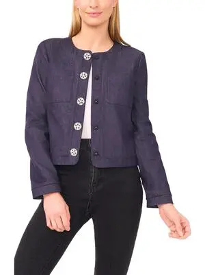 CECE DUPRAZ Rhinestone Snap Cotton-blend Jacket - Classic Navy