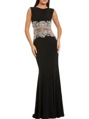 Mac Duggal Jersey Sleeveless Gown With Beaded Waist - Black